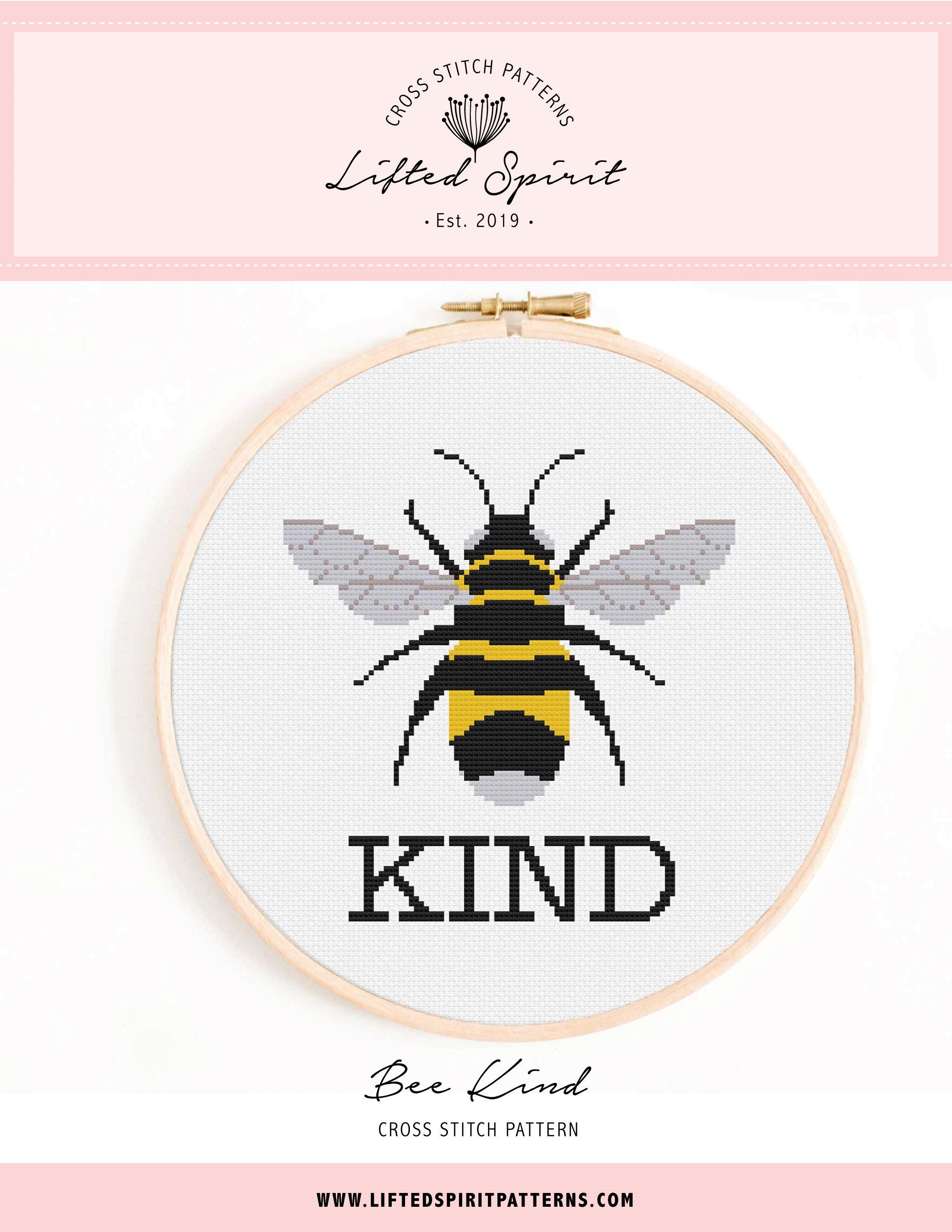 Bee Kind Cross Stitch Pattern Bumble Bee Cross Stitch - Etsy