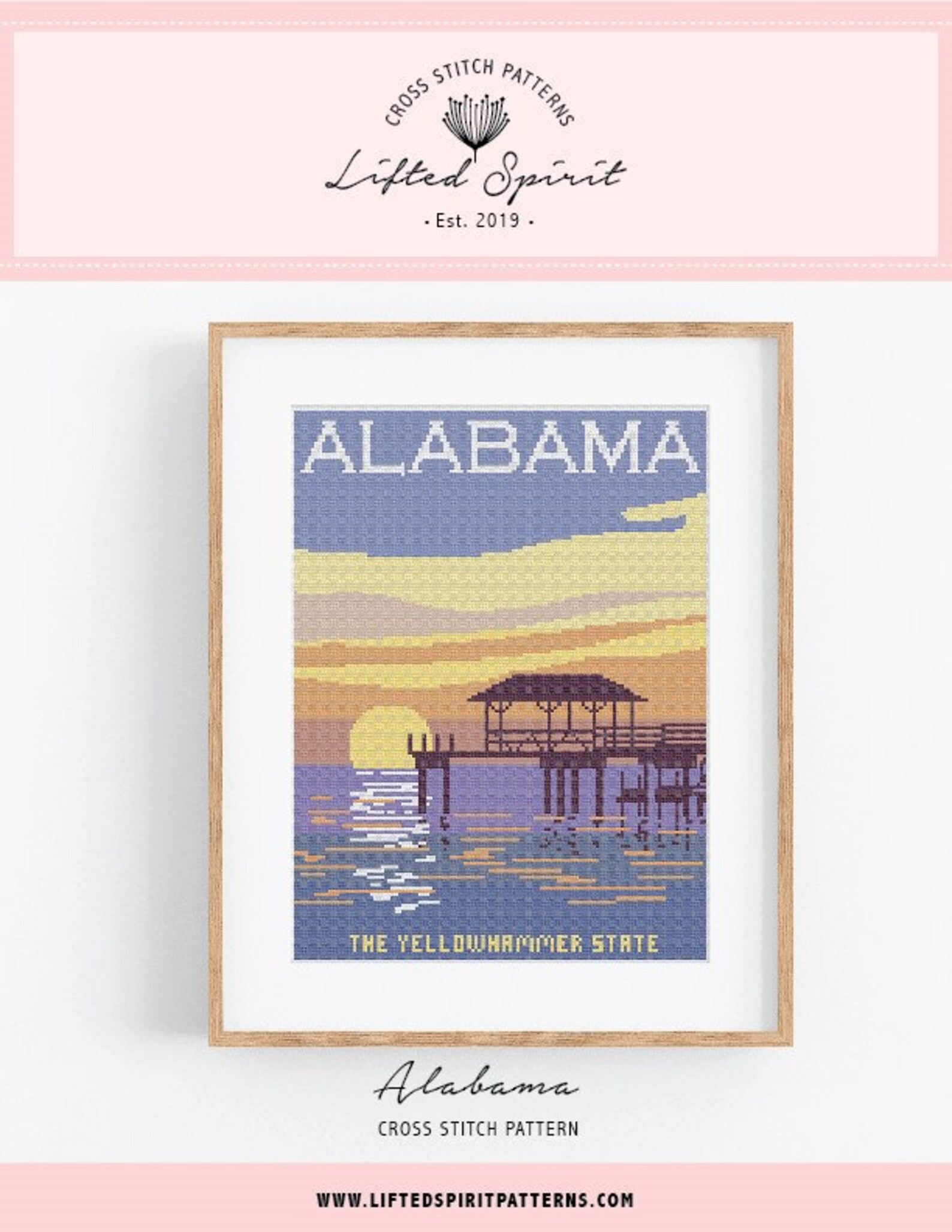 Vintage Travel Alabama Cross Stitch Pattern - Vintage Style USA Cross ...