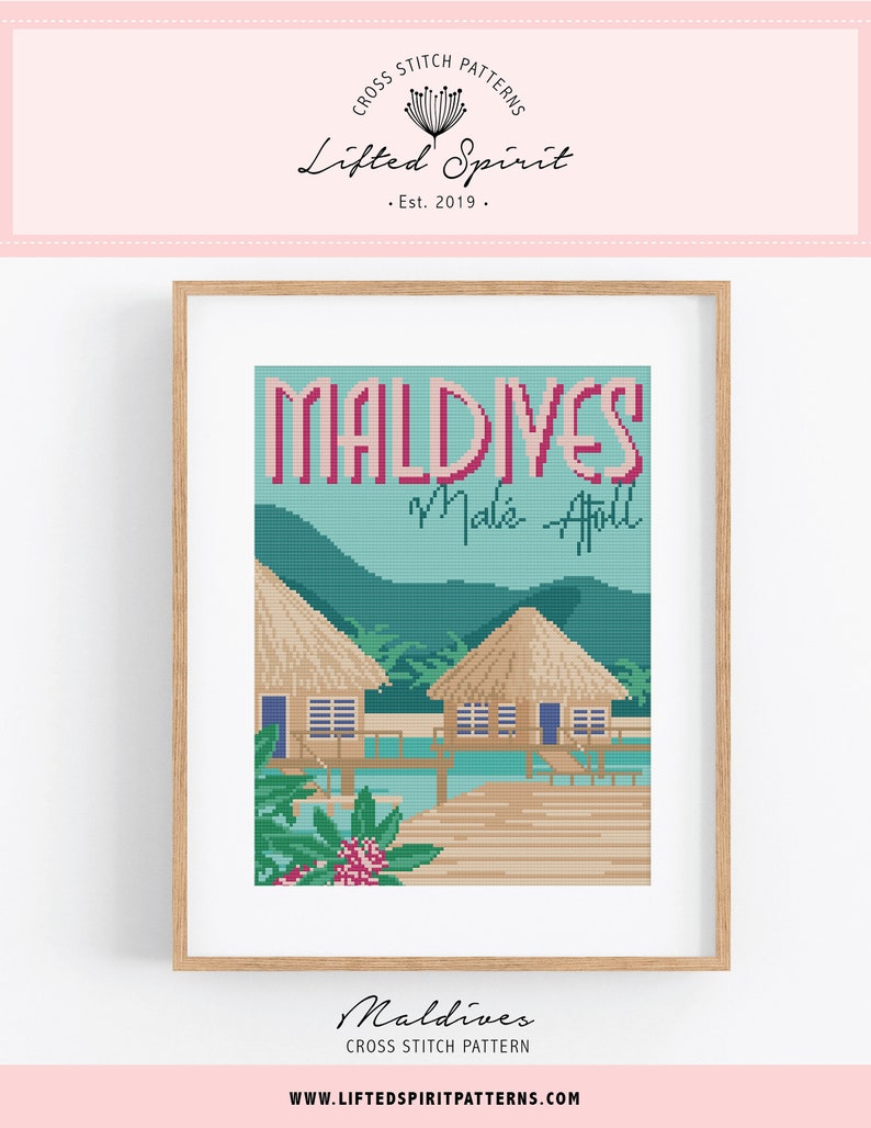 Vintage Travel Maldives Cross Stitch Pattern - Male Atoll Cross Stitch ...