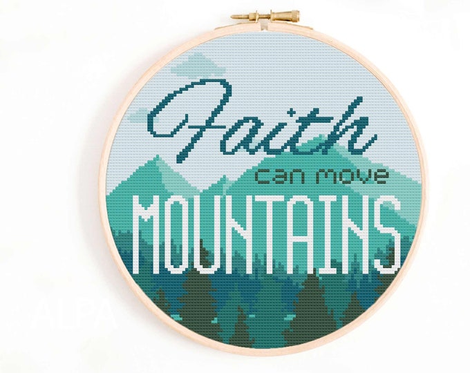Christian Cross Stitch Pattern Faith Can Move Mountains. Inspirational ...