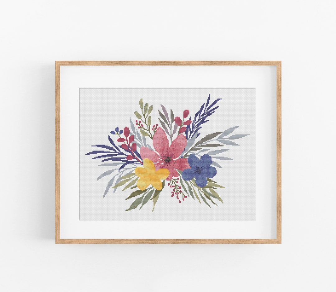 Watercolor Floral Bouquet Cross Stitch Pattern - Watercolour Style ...