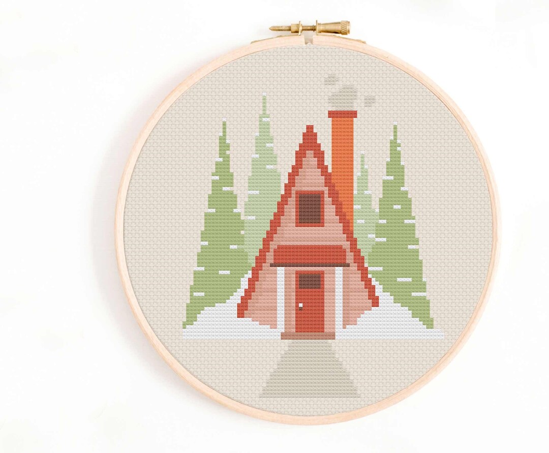 Winter Cabin Cross Stitch Pattern - A-frame Cabin Cross Stitch Pattern ...