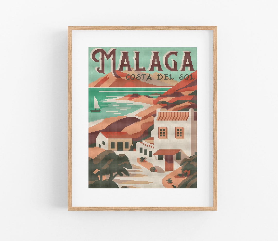 Vintage Travel Spain Cross Stitch Pattern - Vintage Style Malaga Cross ...