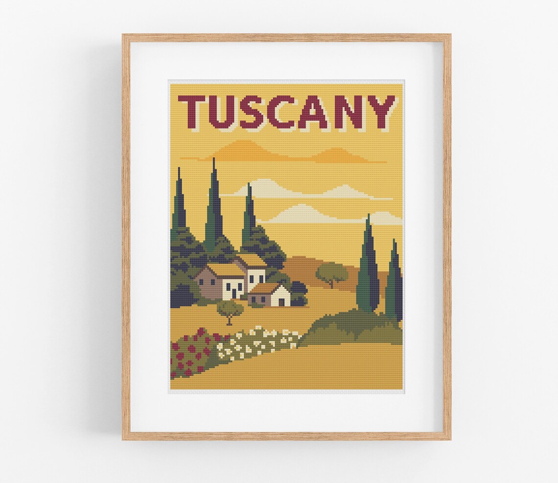 Vintage Travel Tuscany Cross Stitch Pattern Vintage Style | Etsy