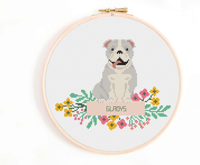 English Bulldog Cross Stitch Pattern Personalise Your Own - Etsy