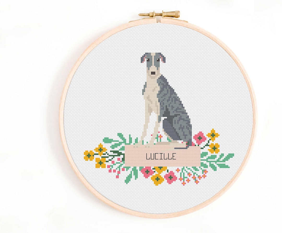 Greyhound Cross Stitch Pattern - Personalise Your Own Dog Nameplate ...