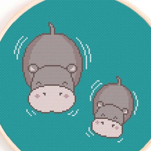 Happy Hippos - Cute Animal Cross Stitch Pattern - Hippopotamus Cross Stitch Pattern - Hippo ...