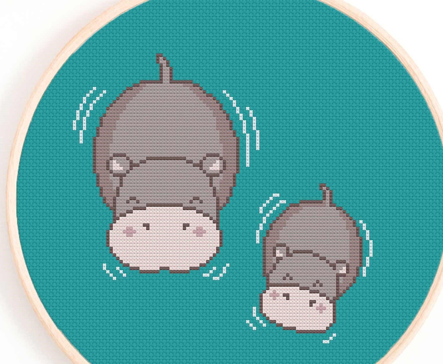 Happy Hippos Cute Animal Cross Stitch Pattern Hippopotamus | Etsy