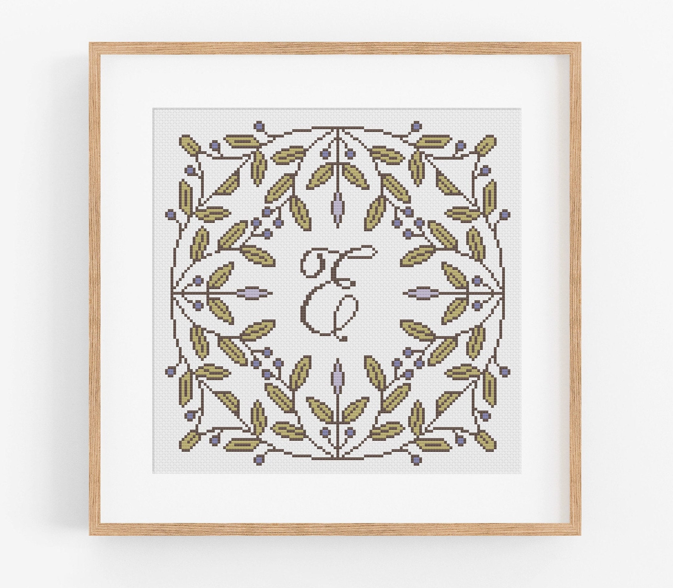 Calligraphy Monogram Cross Stitch Pattern Blueberry Frame | Etsy