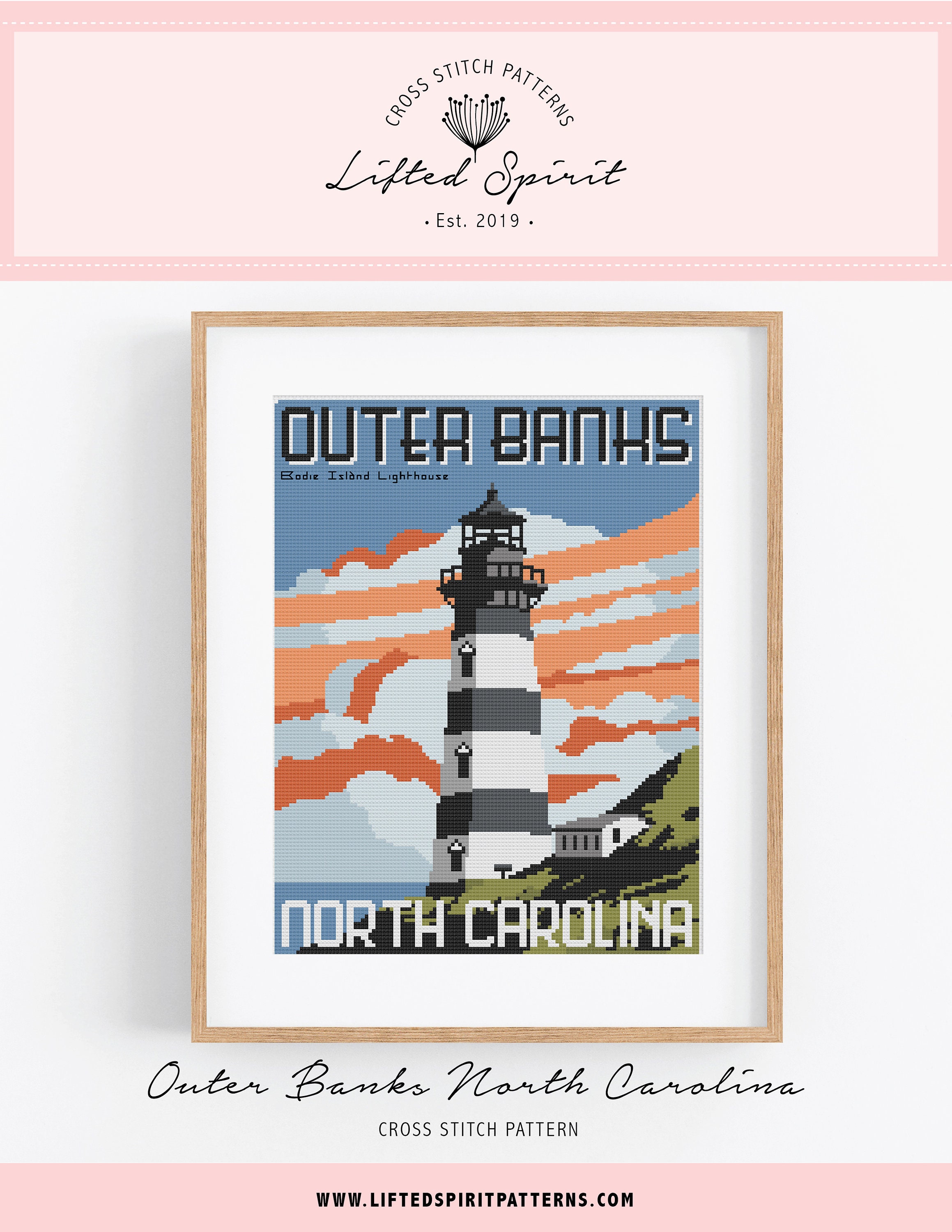 Vintage Outer Banks Cross Stitch Pattern: North Carolina Travel Poster ...