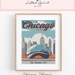 Vintage Travel 'chicago, Illinois' Cross Stitch Pattern - Vintage Style ...