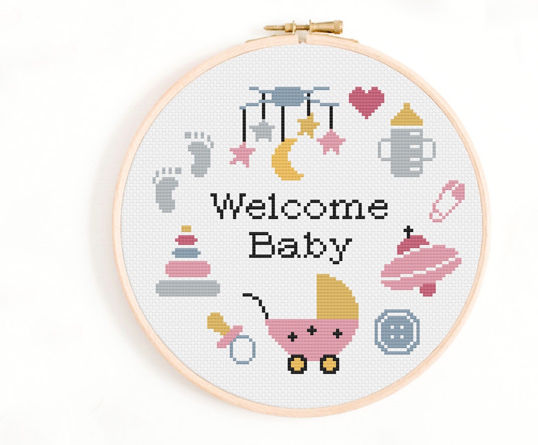 Welcome Baby Cross Stitch Pattern - New Baby Cross Stitch Pattern PDF ...