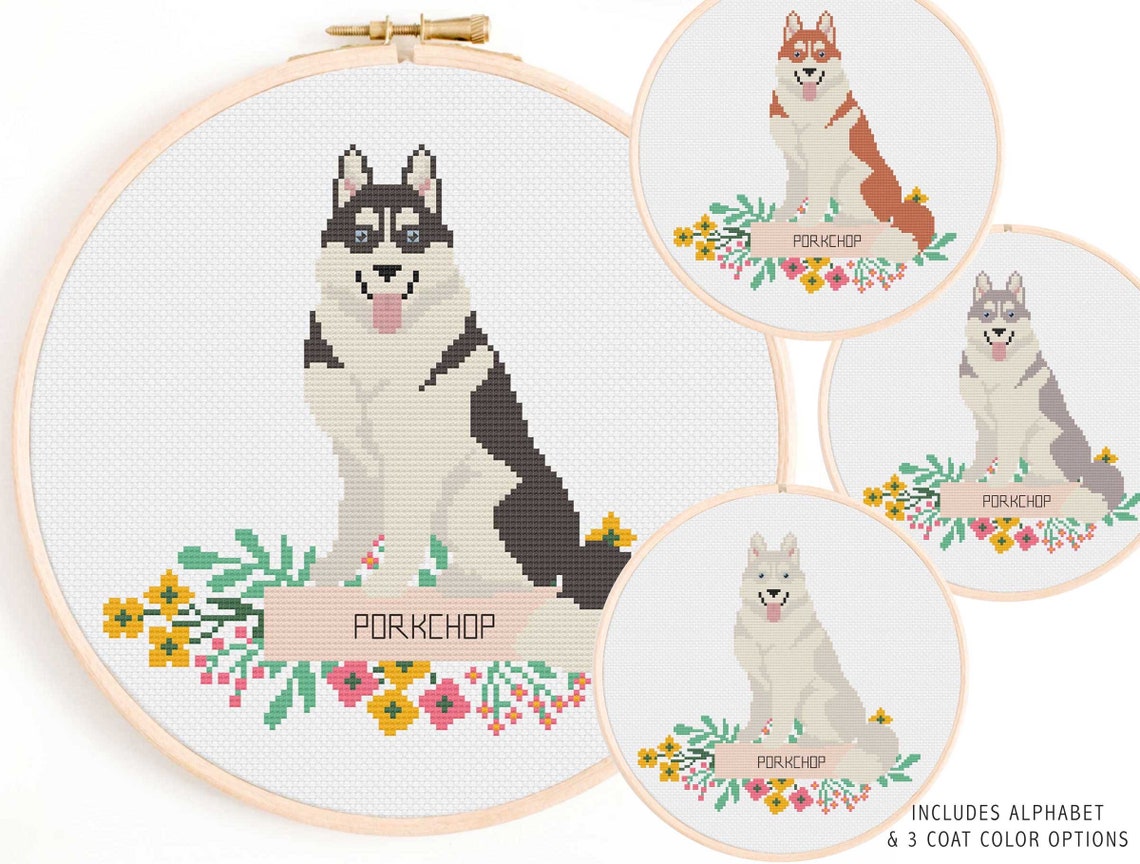 Husky Cross Stitch Pattern - Personalise Your Own Dog Nameplate Pattern ...