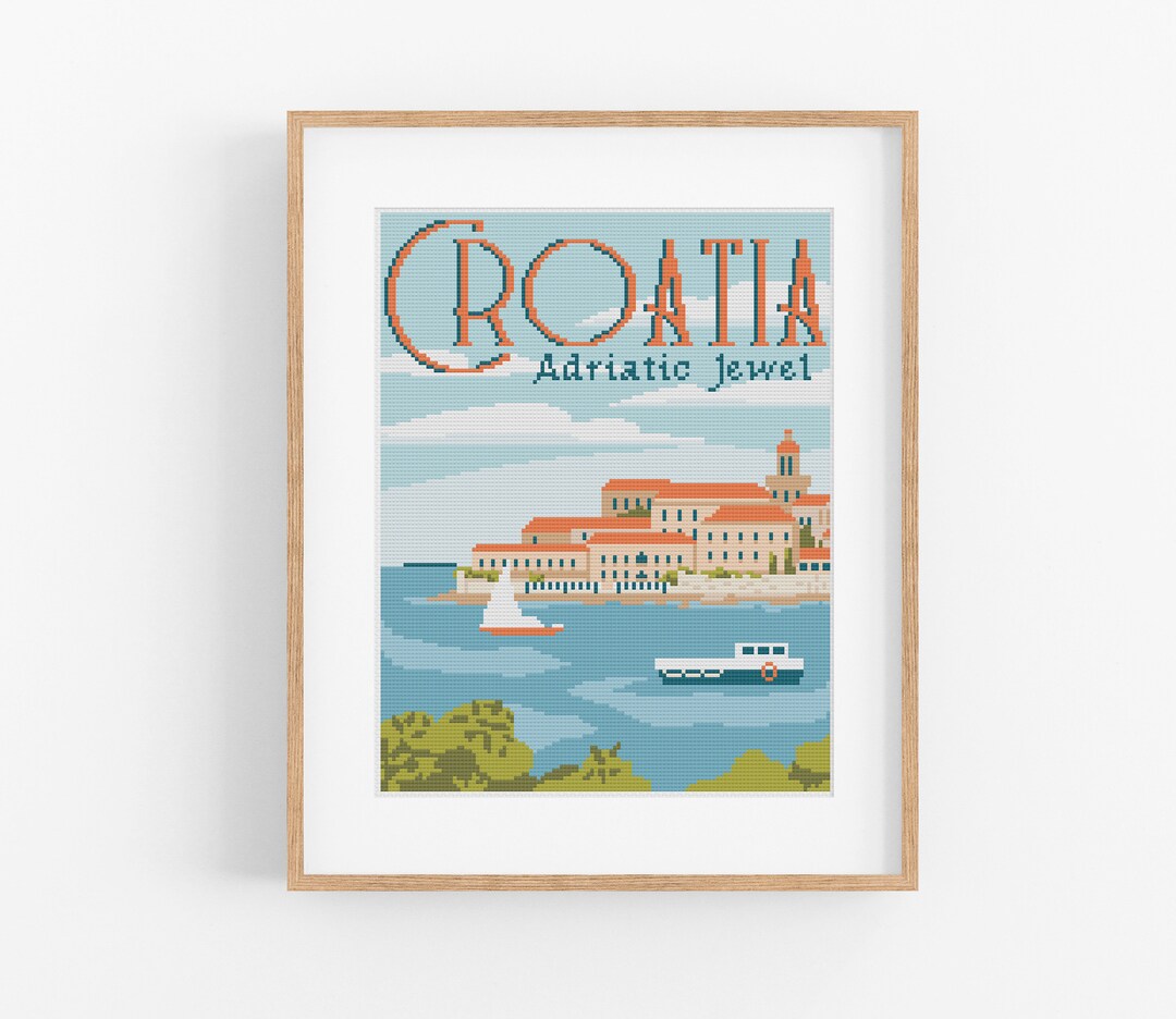 Vintage Travel Croatia Cross Stitch Pattern - Balkans Cross Stitch ...
