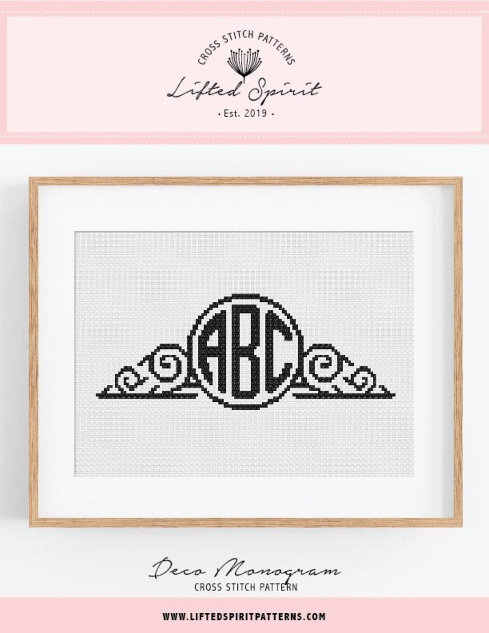 Art Deco Initial Monogram Cross Stitch Pattern Black Frame - Etsy