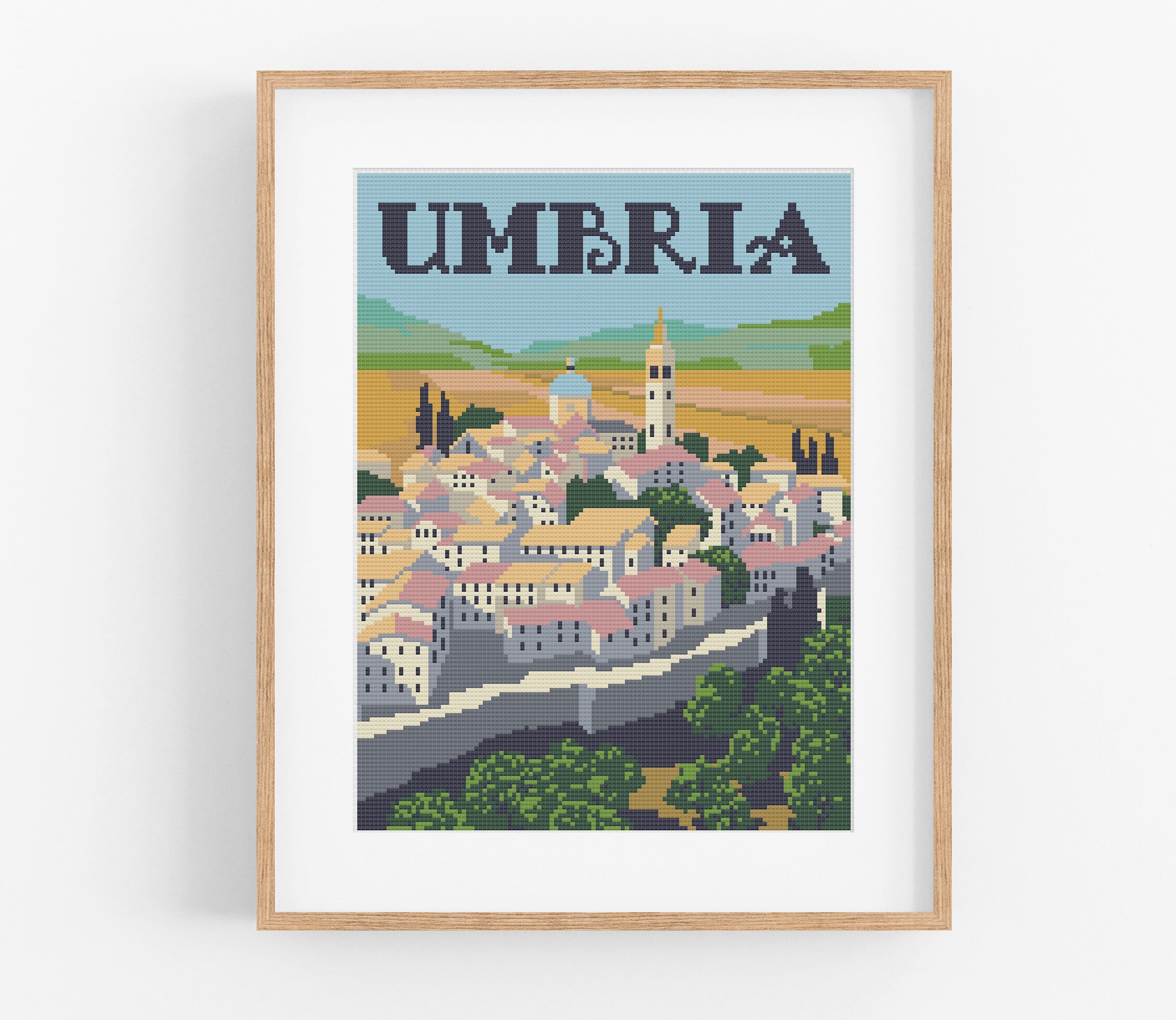 Vintage Travel Umbria Cross Stitch Pattern Vintage Style | Etsy