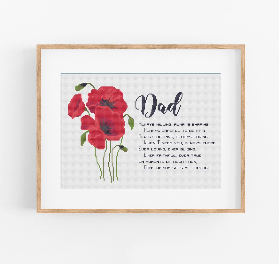 Poppies for Dad Cross Stitch Pattern - Gift for Dad Cross Stitch ...