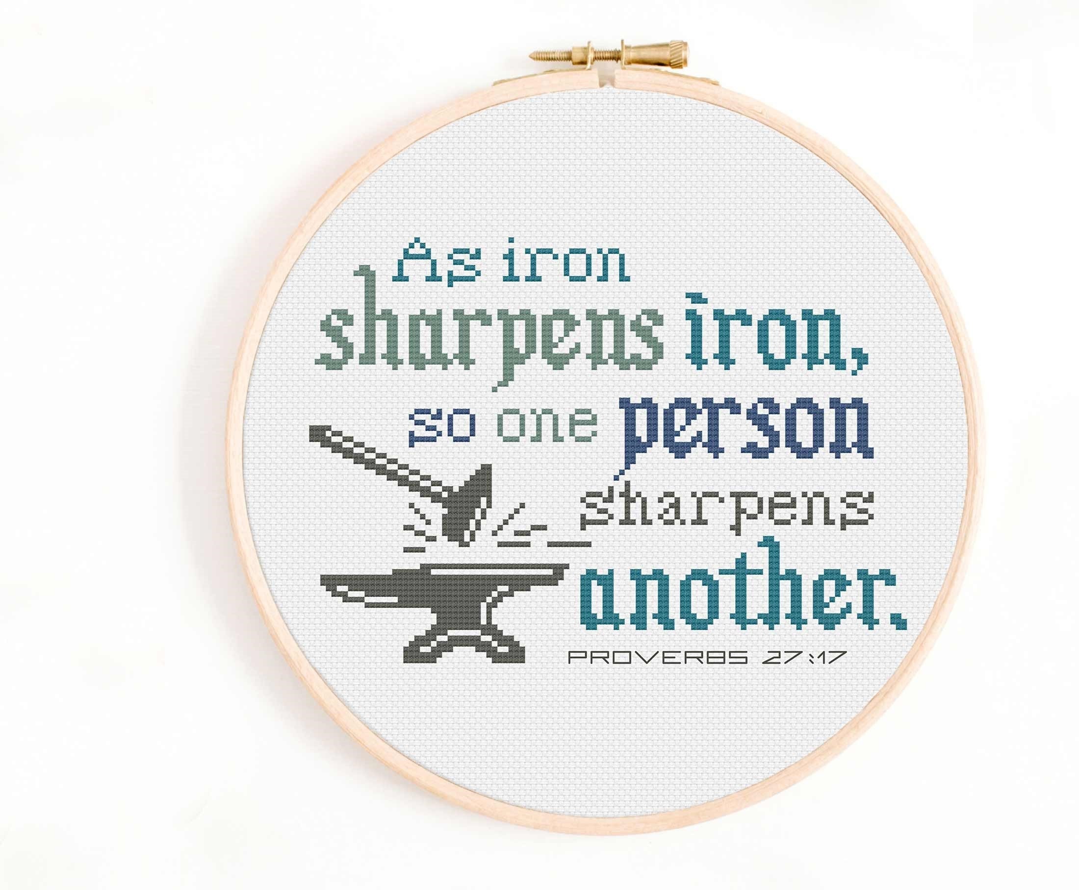 Christian Cross Stitch Pattern - as Iron Sharpens Iron, so One Person ...