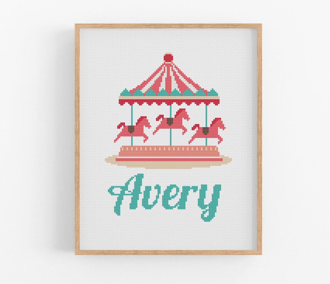 Carousel Name Sign Cross Stitch - Carousel Cross Stitch Pattern With ...