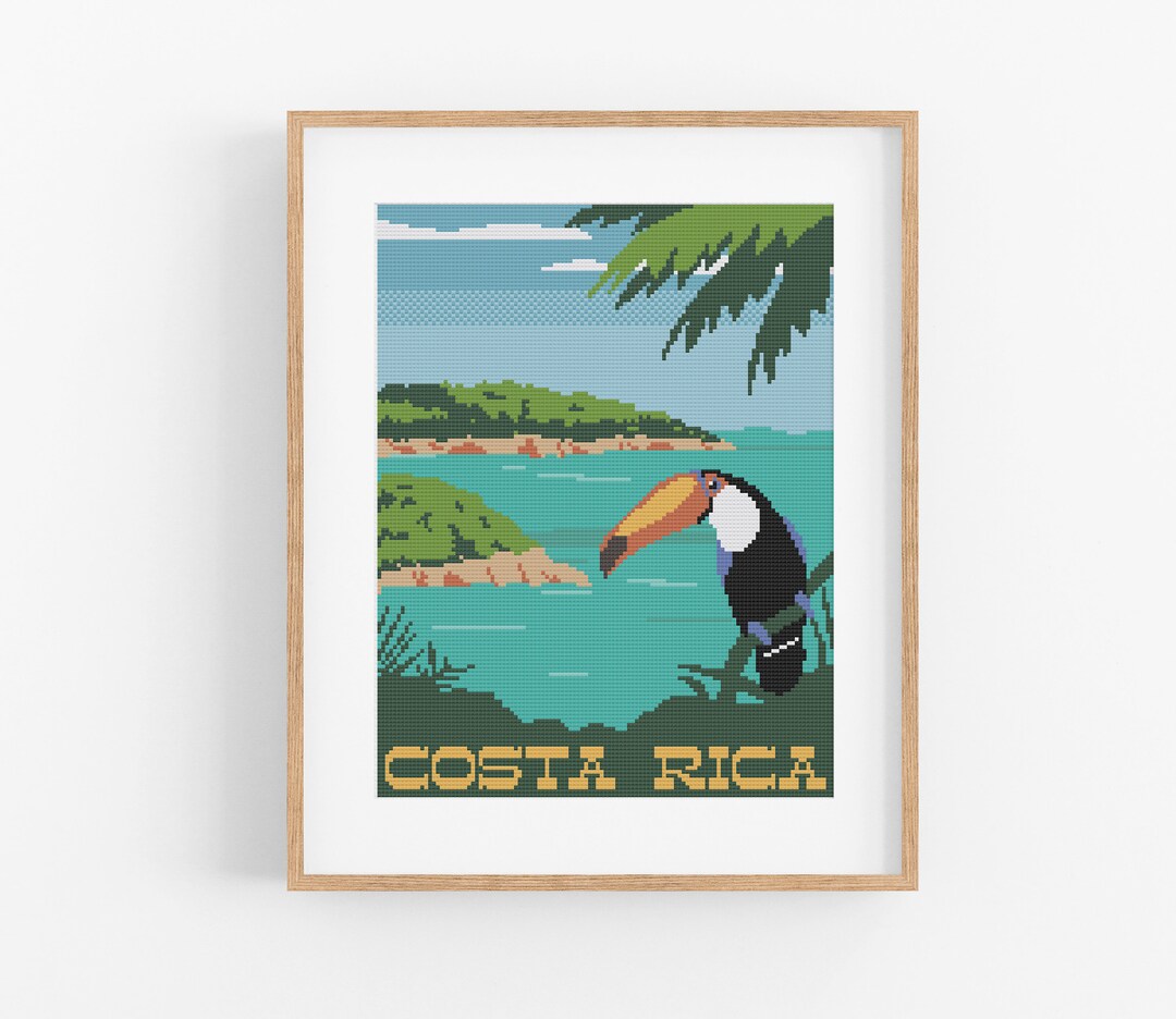 Vintage Travel Costa Rica Cross Stitch Pattern - Caribbean Cross Stitch ...