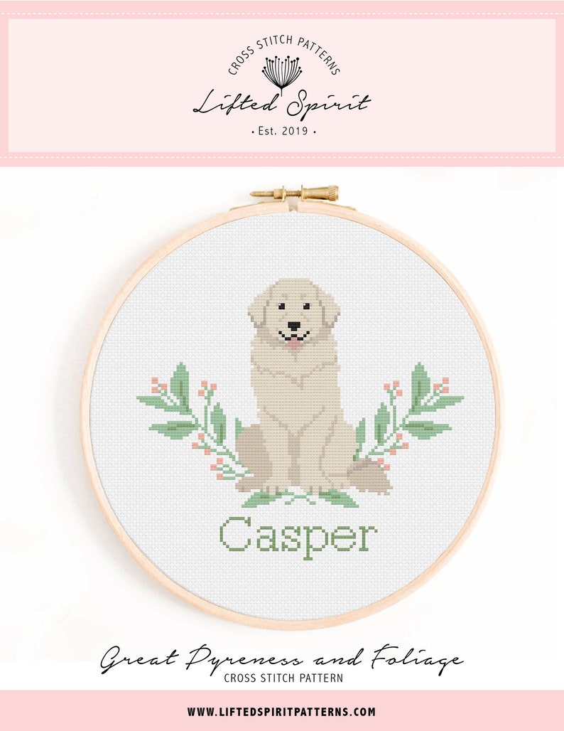 Great Pyrenees Cross Stitch Pattern - Personalise Your Own Dog ...