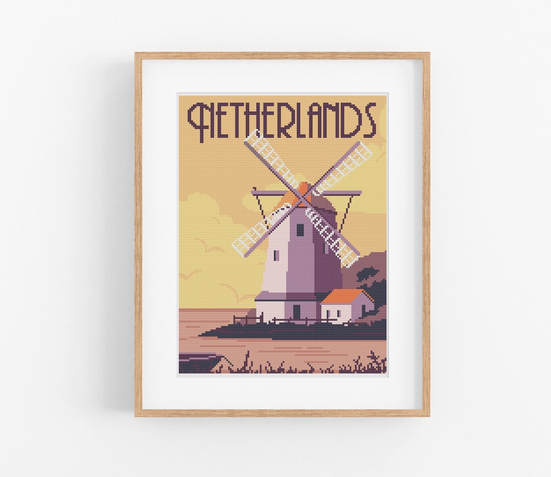 Vintage Travel Netherlands Cross Stitch Pattern - Vintage Style Dutch ...