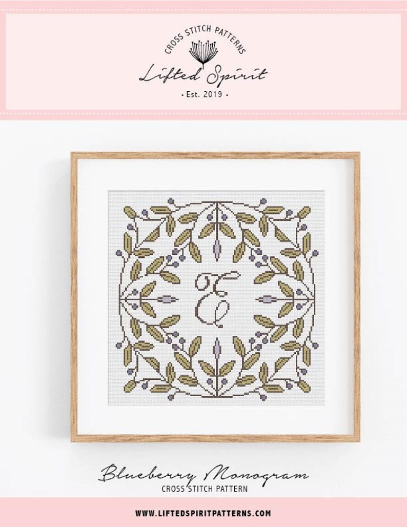Calligraphy Monogram Cross Stitch Pattern Blueberry Frame | Etsy