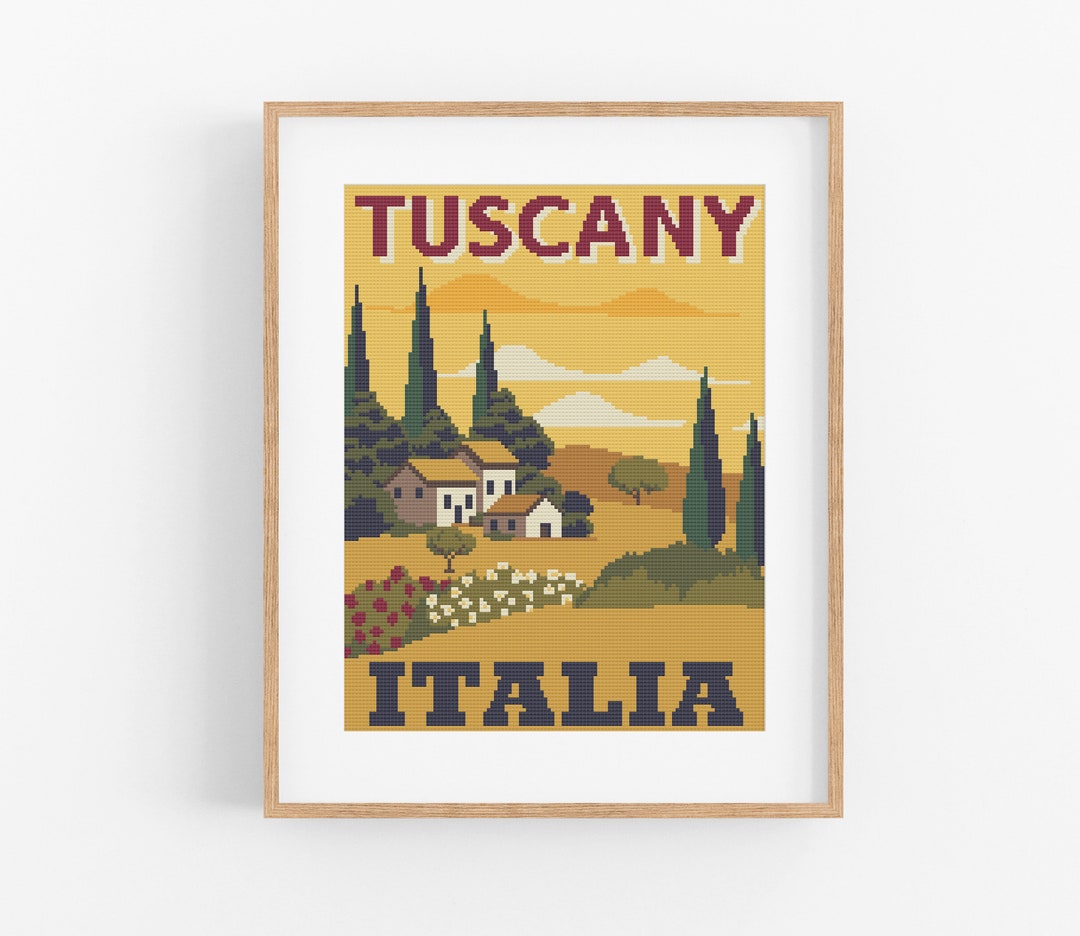 Vintage Travel Tuscany Cross Stitch Pattern - Vintage Style Italy Cross ...