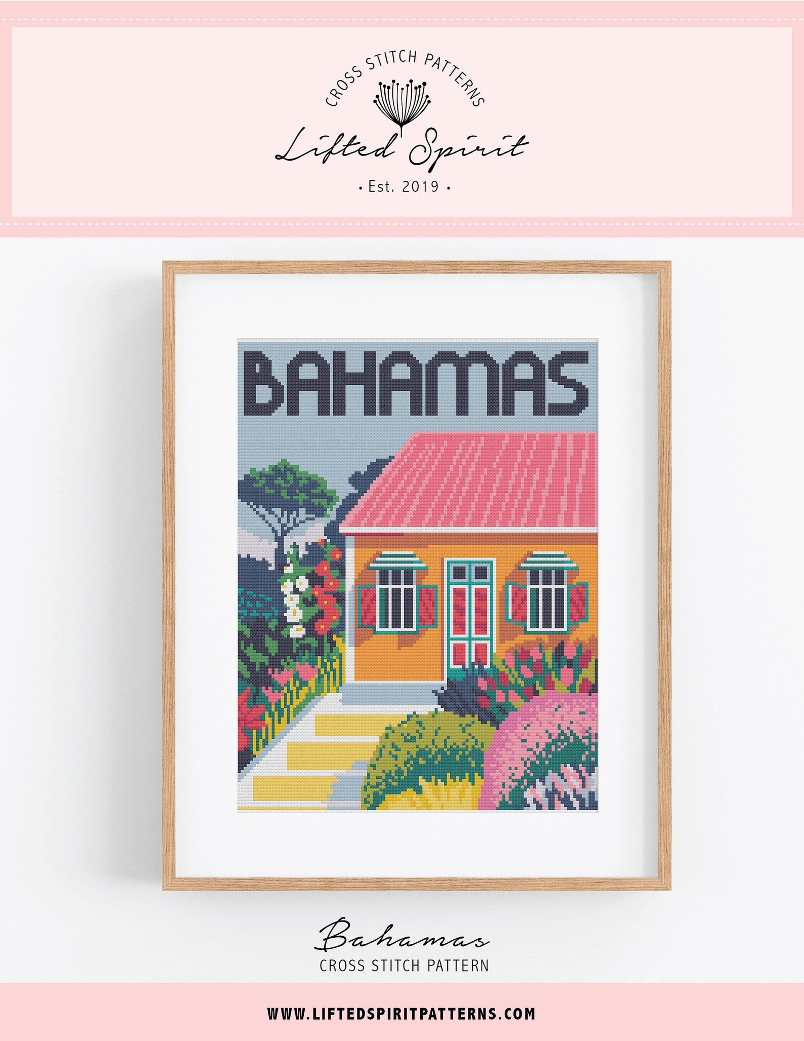 Vintage Travel Bahamas Cross Stitch Pattern - Caribbean Cross Stitch ...