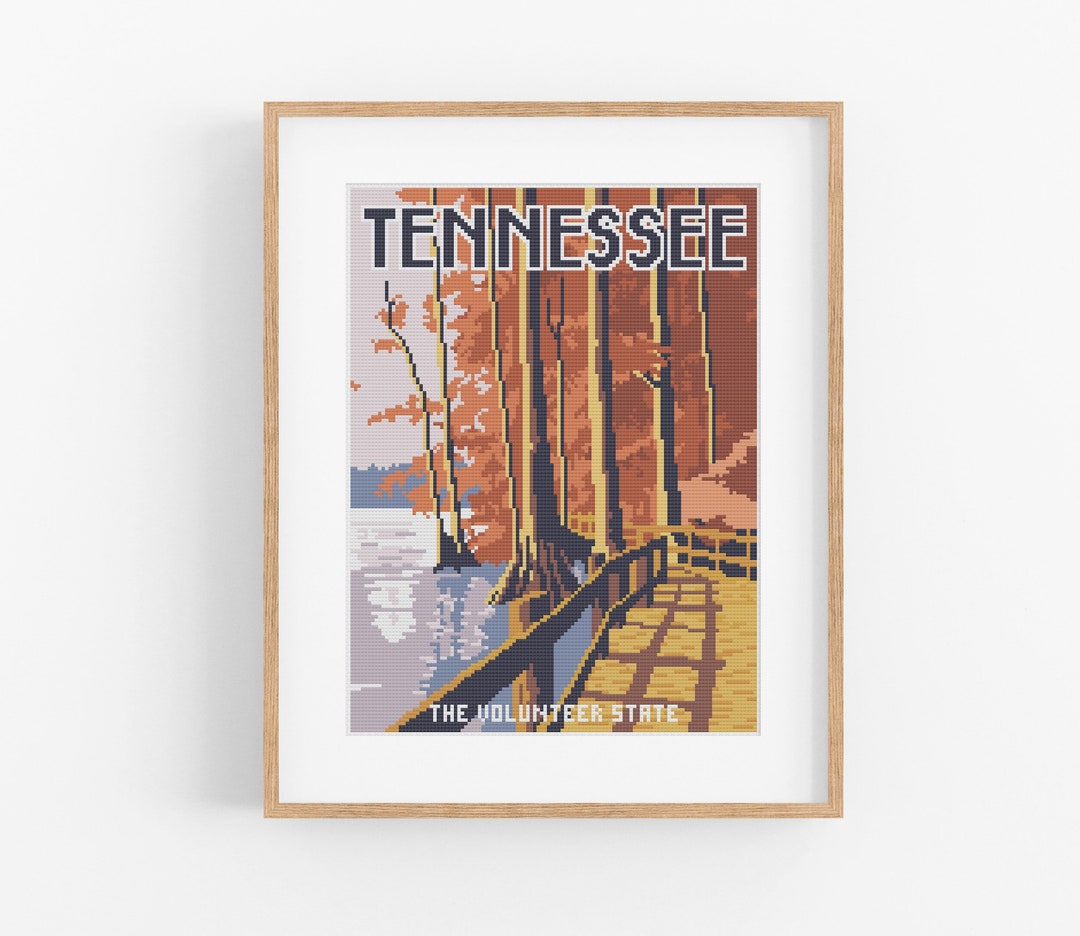 Vintage Travel Tennessee Cross Stitch Pattern - Vintage Style TN Cross ...
