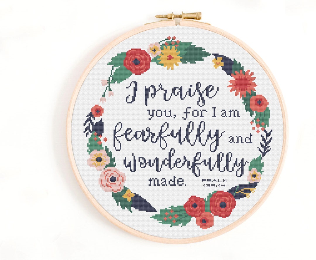 Christian Cross Stitch Pattern - Fearfully and Wonderfully Made Cross ...
