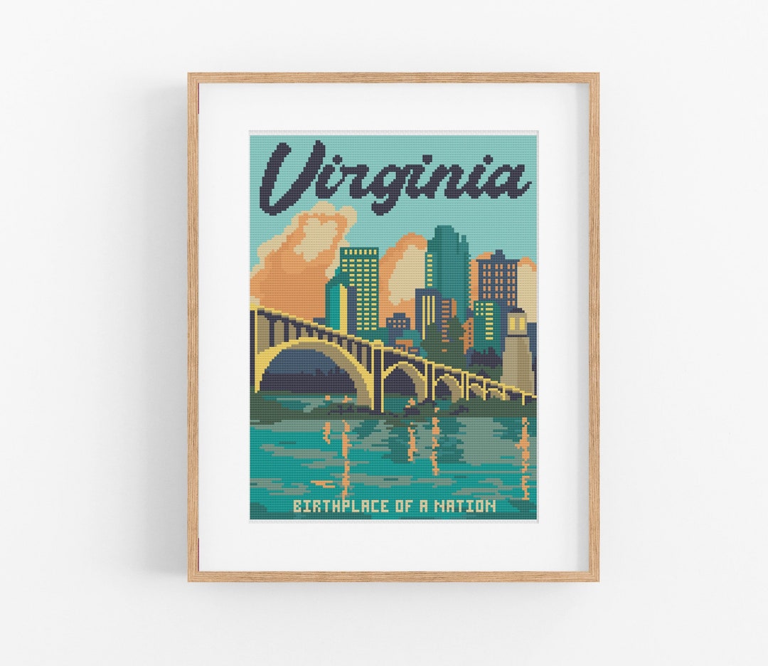 Vintage Travel Virginia Cross Stitch Pattern - Vintage Style VA Cross ...