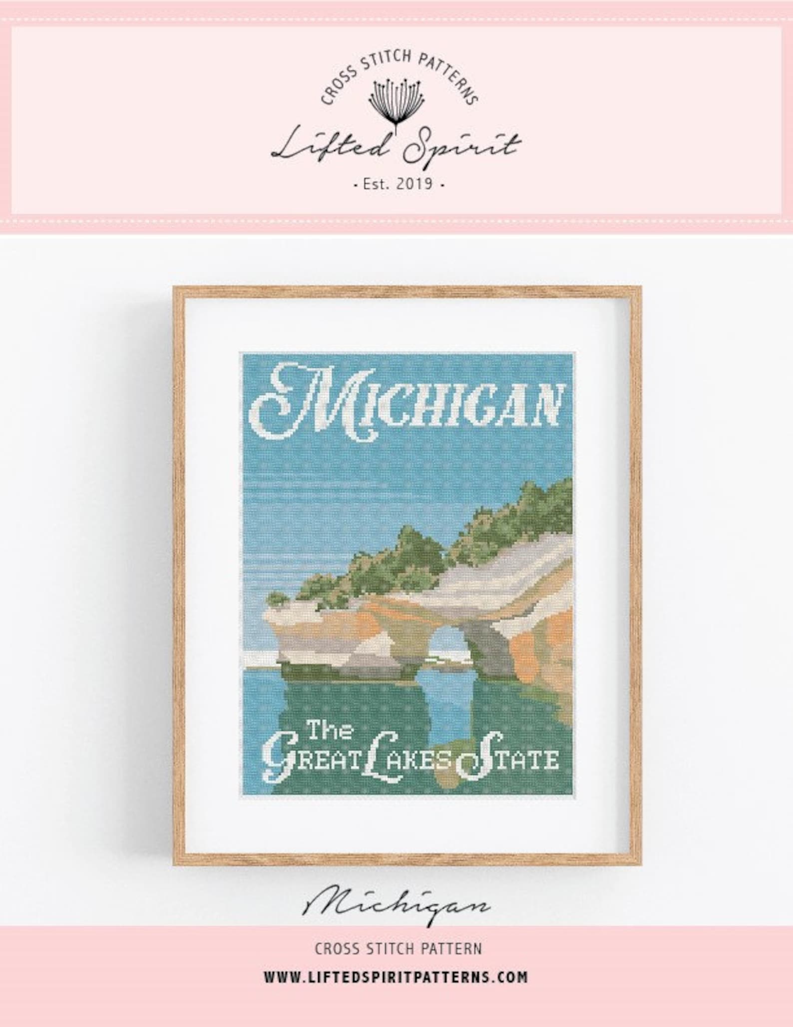 Vintage Travel 'michigan' Cross Stitch Pattern - Vintage Style Cross ...