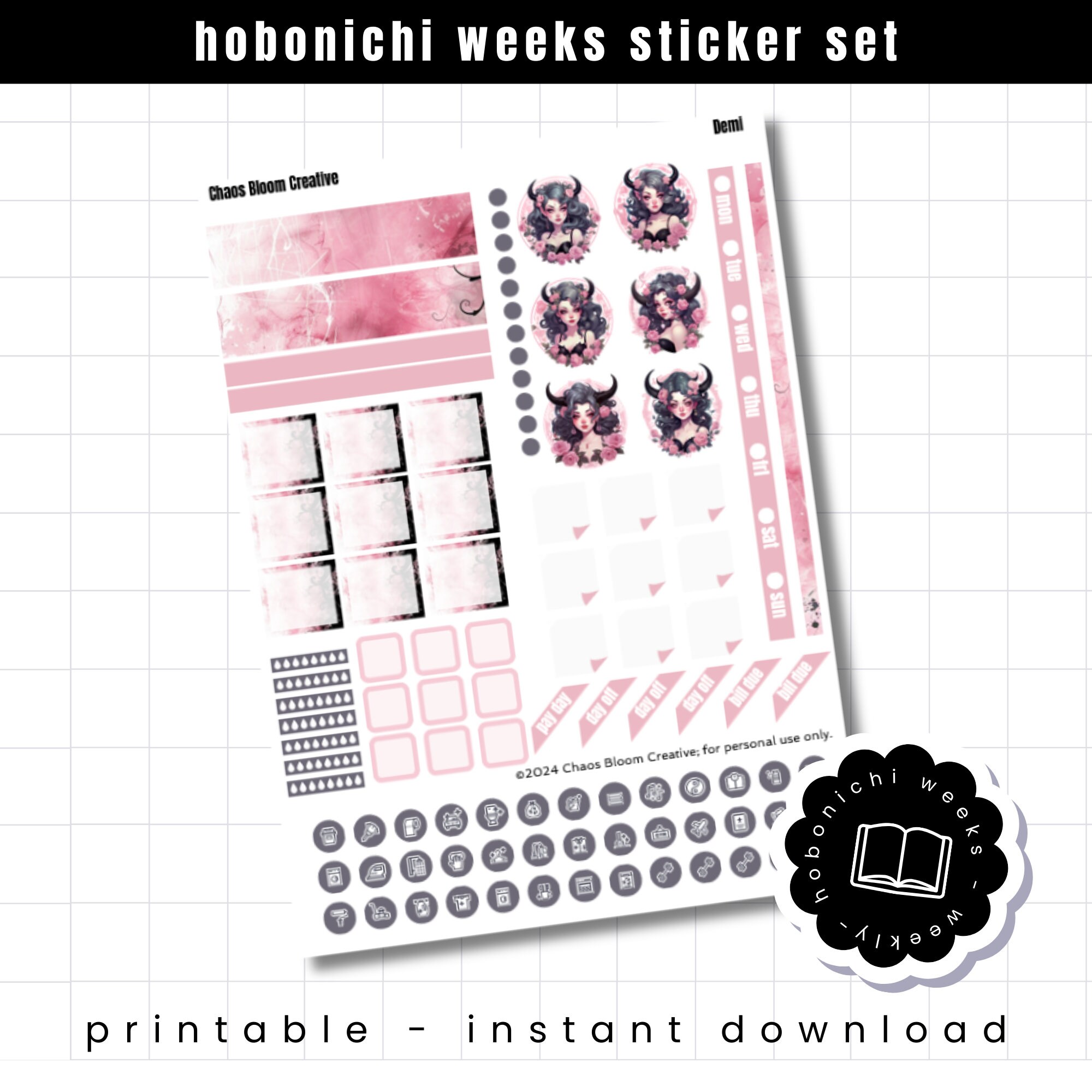 DEMI Demon Girl Pin up Inspired Printable Planner Stickers Set for ...