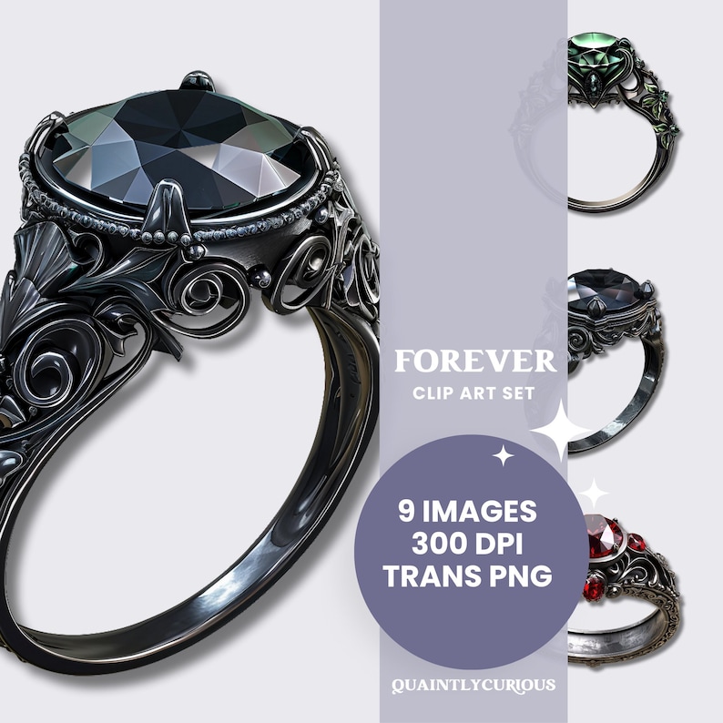 Forever Black Goth Wedding Ring 9 Unique Images, 300 DPI, Transparent ...