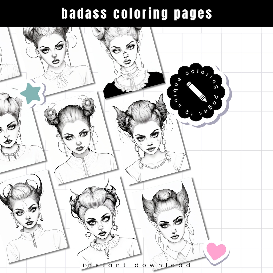 DEMI Demon Inspired Pin up Character Coloring Page Set Badass Adult ...