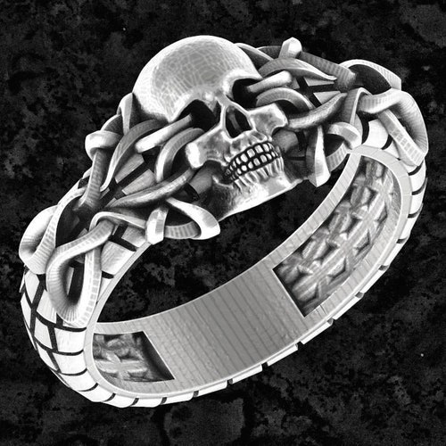 Mens Skull Band Repeating Skull Design Sterling Silver - Etsy