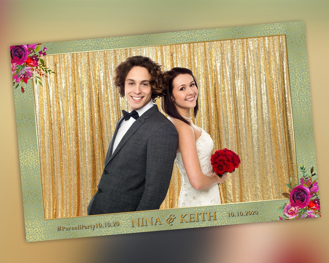 Burgundy Green Photo Booth Template Wedding Anniversary Bridal Shower ...