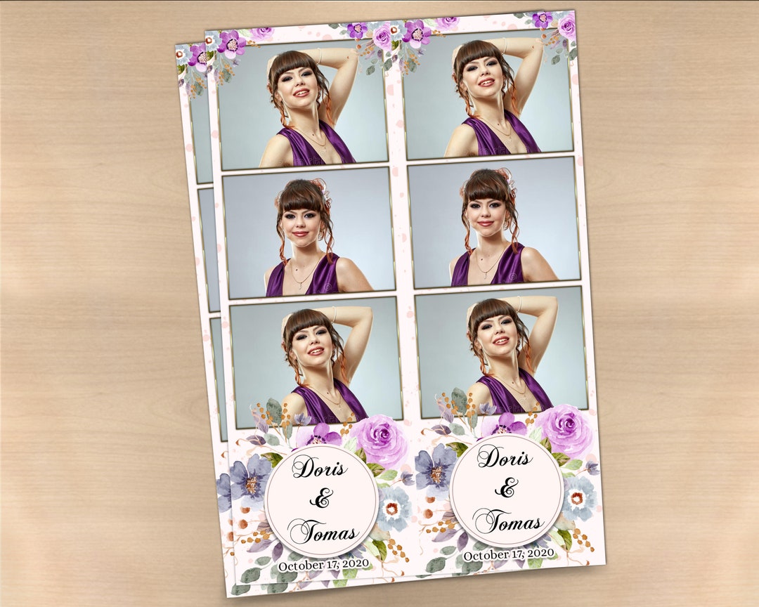 Photo Booth Template Purple Floral Gold Greenery Floral Bridal Wedding ...