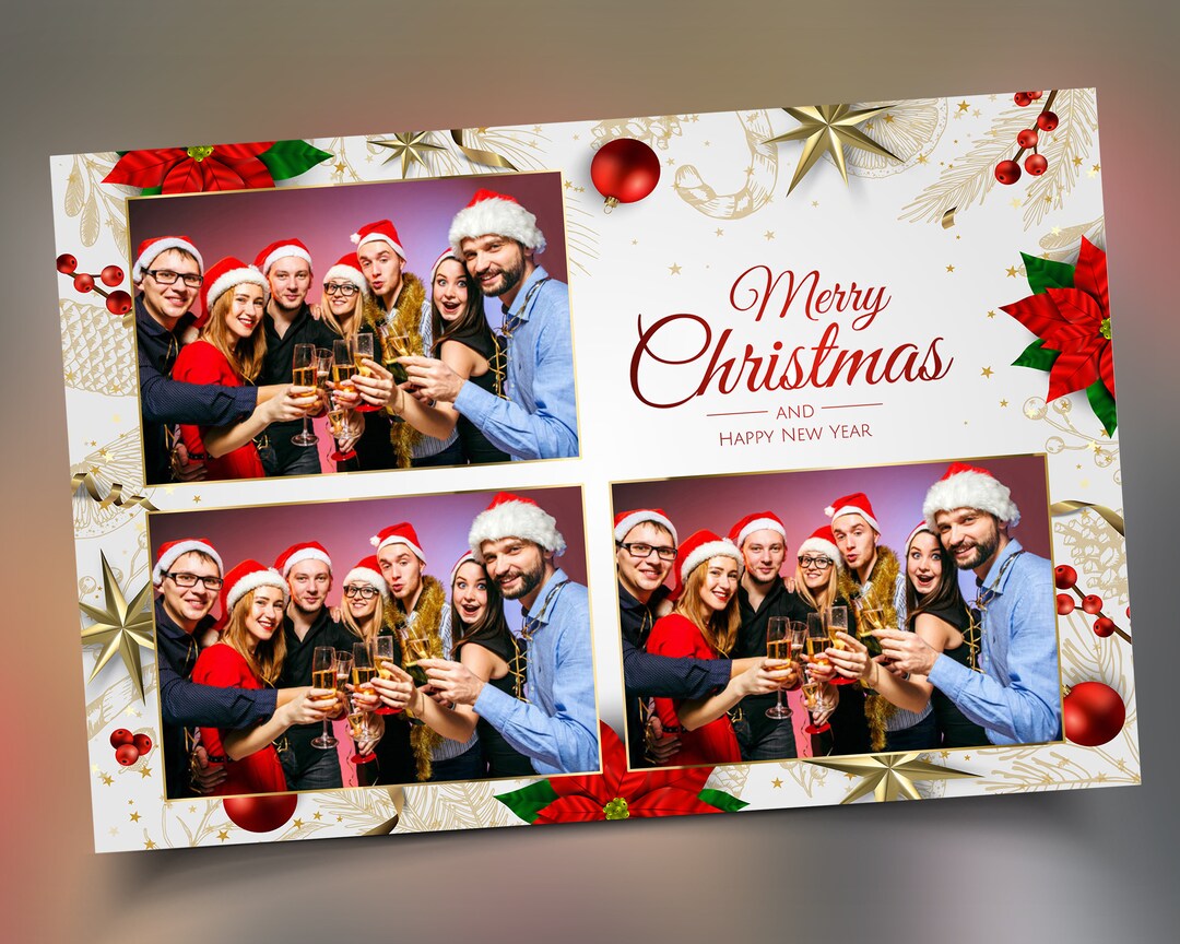Christmas Photobooth Template, Merry Christmas and New Year, Poinsettia ...