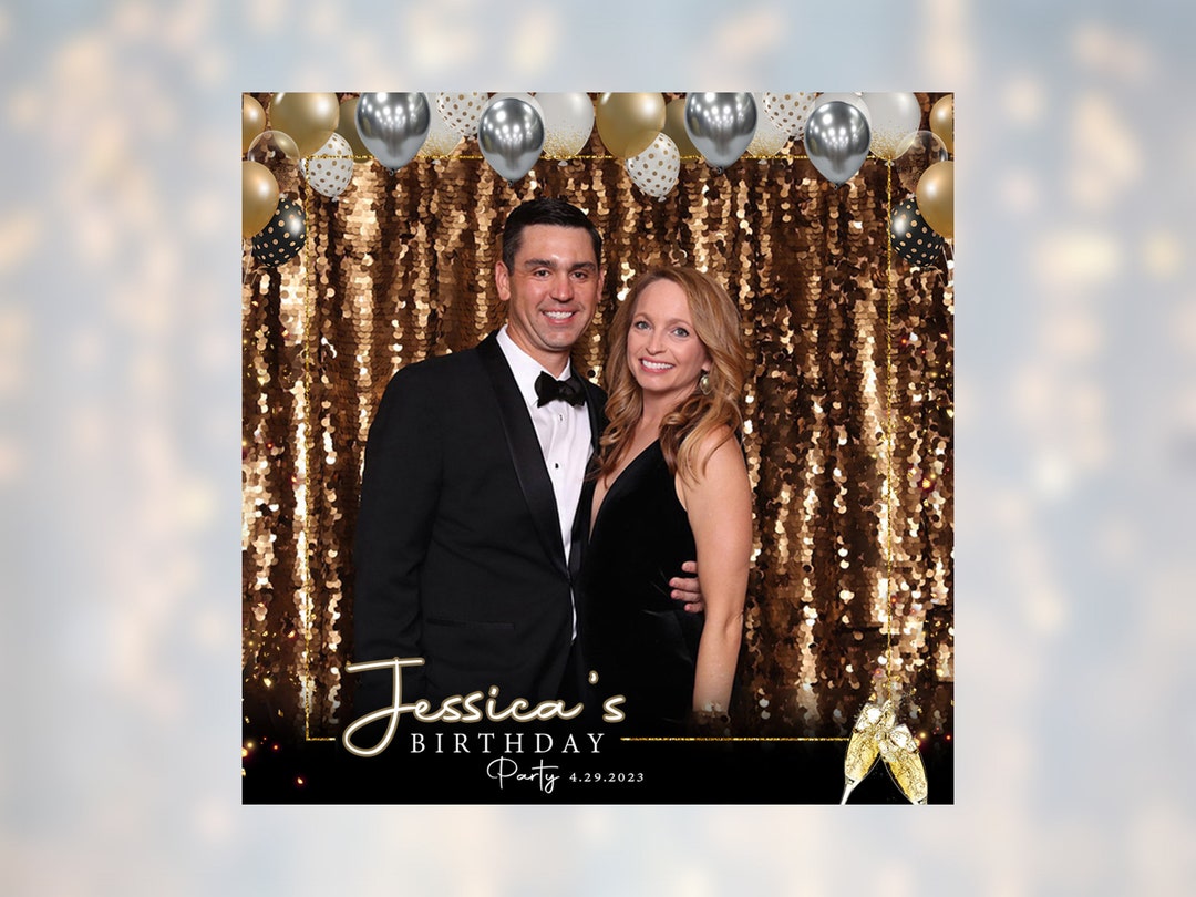 360 Birthday Photobooth Template Black Gold and Silver Balloons Square ...