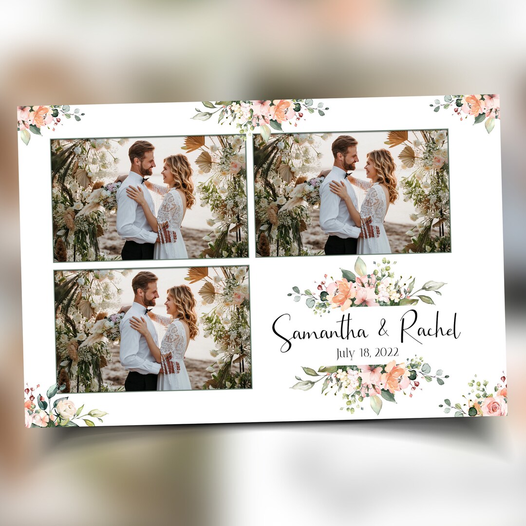 Wedding Photo Booth Template 4x6 Triple Photo Postcard Layout Floral ...