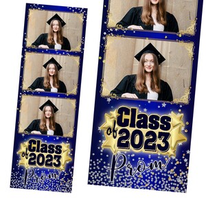 Class of 2023 Graduation Photobooth Template Blue and Gold 2x6 Strip ...