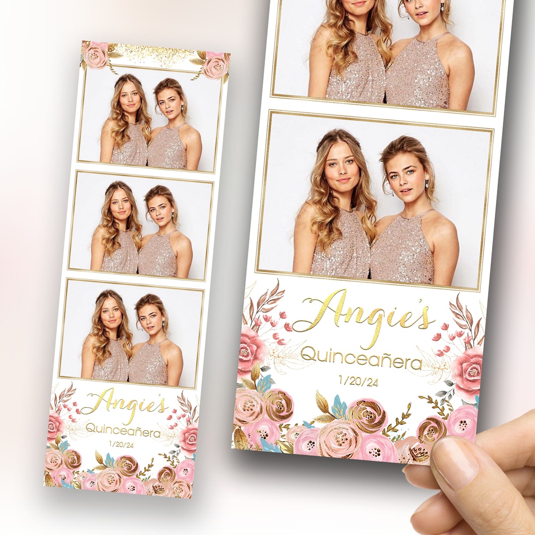 Plantilla Quinceañera Photobooth tira 2x6 Dulce 16 Cumpleaños Flores ...
