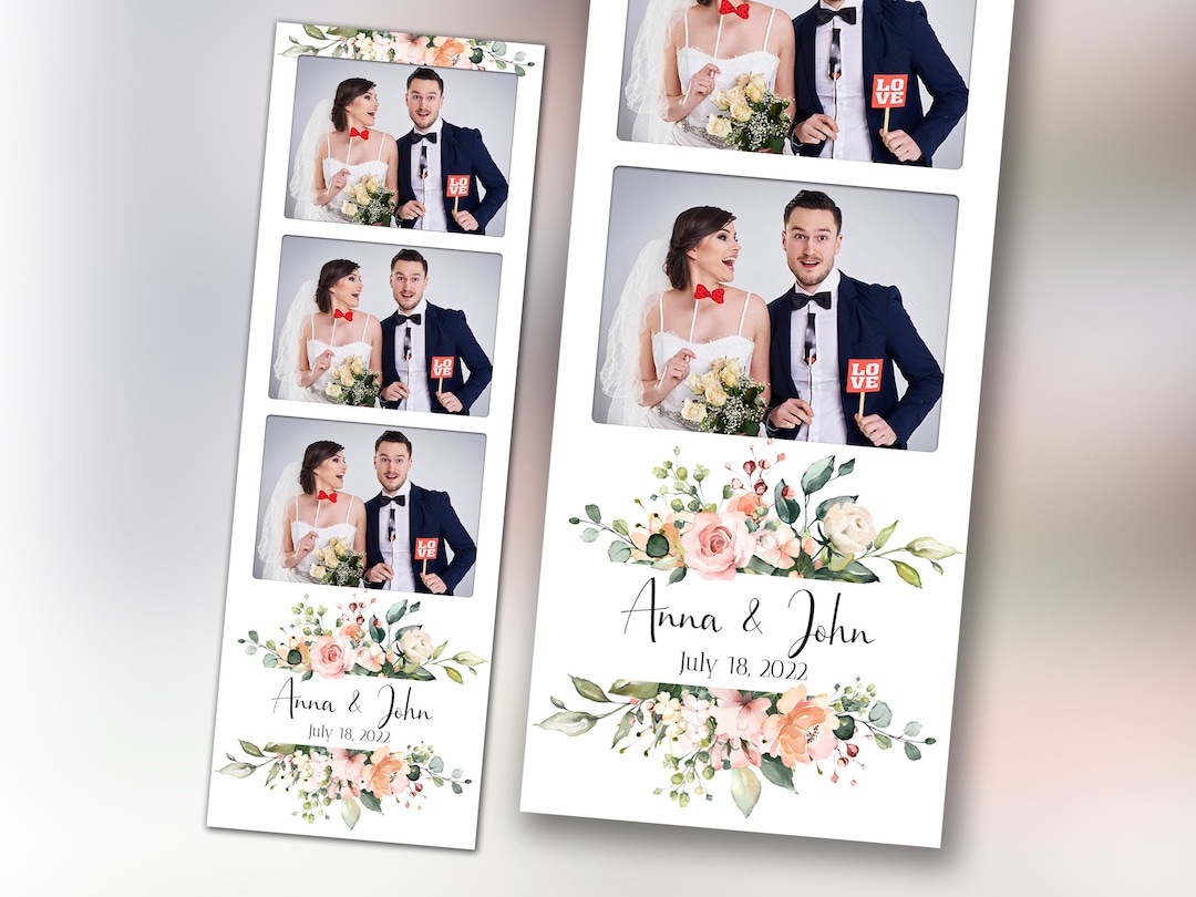 Wedding Photo Booth Template 2x6 Strip With Floral Light Pink Rose ...