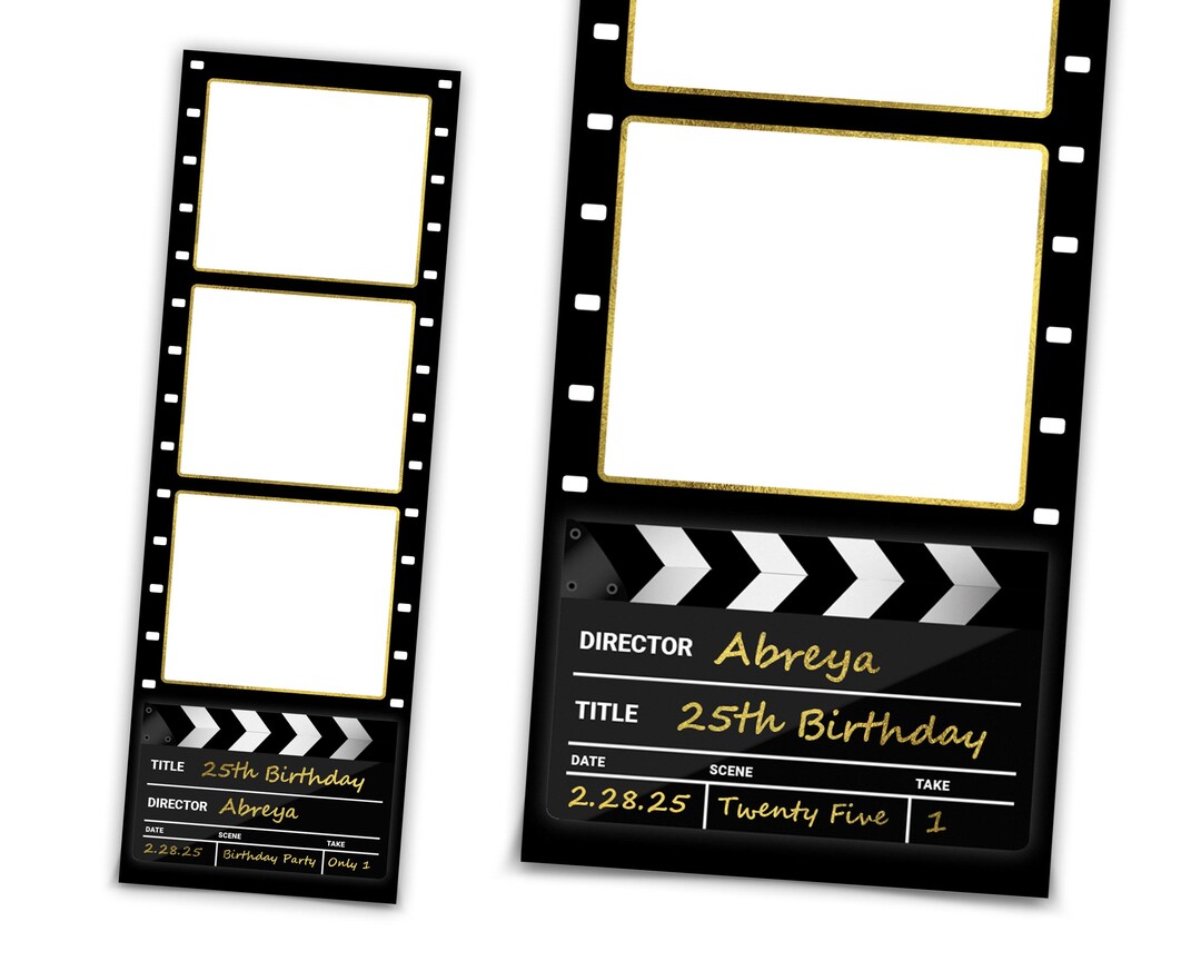 Hollywood Glamour Clap Boards Photobooth Template, Birthday Party Photo ...