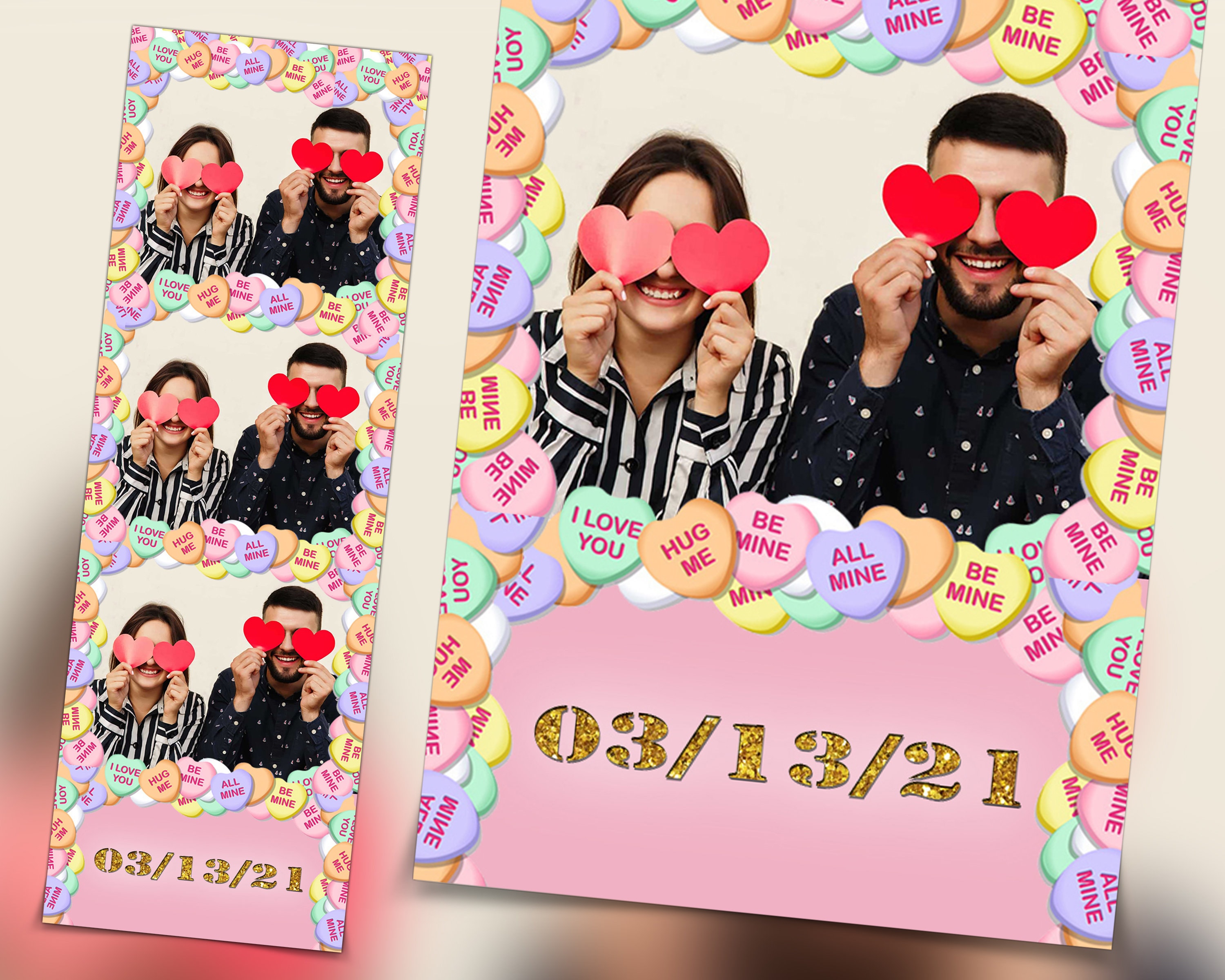 Valentine Day Candy Hearts Photo Booth Template Love Pink 2x6 | Etsy