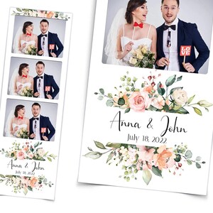 Wedding Photo Booth Template 2x6 Strip With Floral Light Pink Rose ...