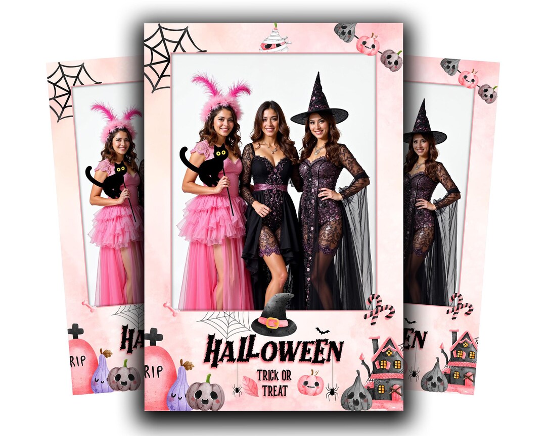 Pink Halloween Party Photobooth Template 4x6 Portrait Single Photo Pink ...