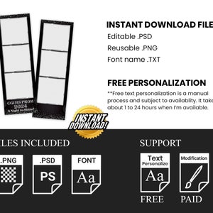 Graduation Prom Class of 2024 Photobooth Template Black Silver Strip ...
